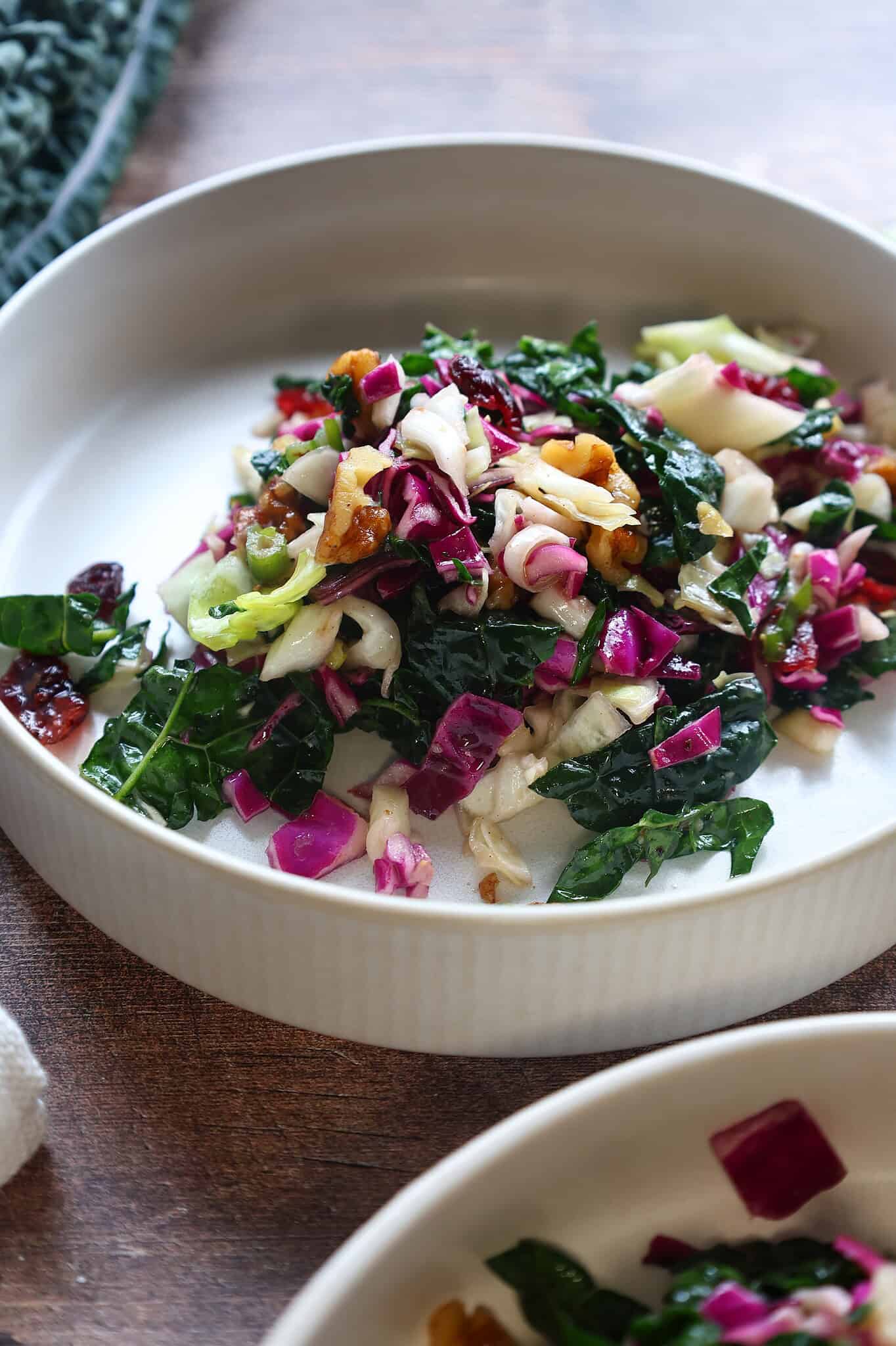 Kale and Cabbage Salad with Honey Mustard Vinaigrette - Healthy Elizabeth